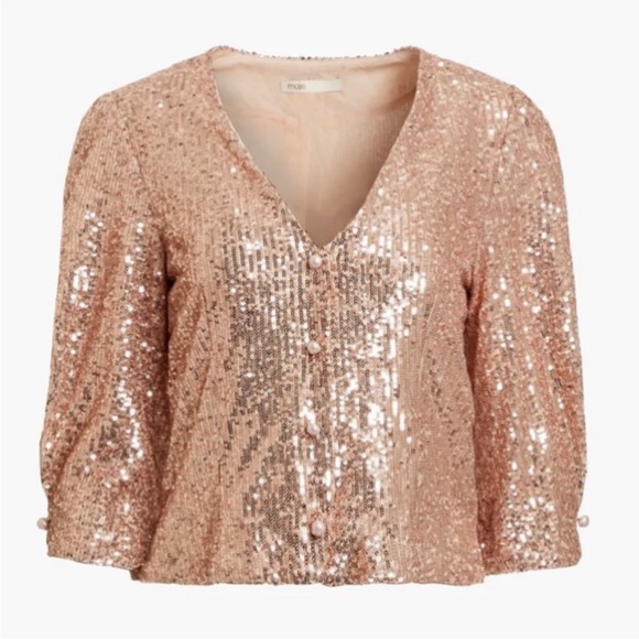 Maje | Tops | Maje Rose Gold Sequin Button Down Blouse Top Jacket ...